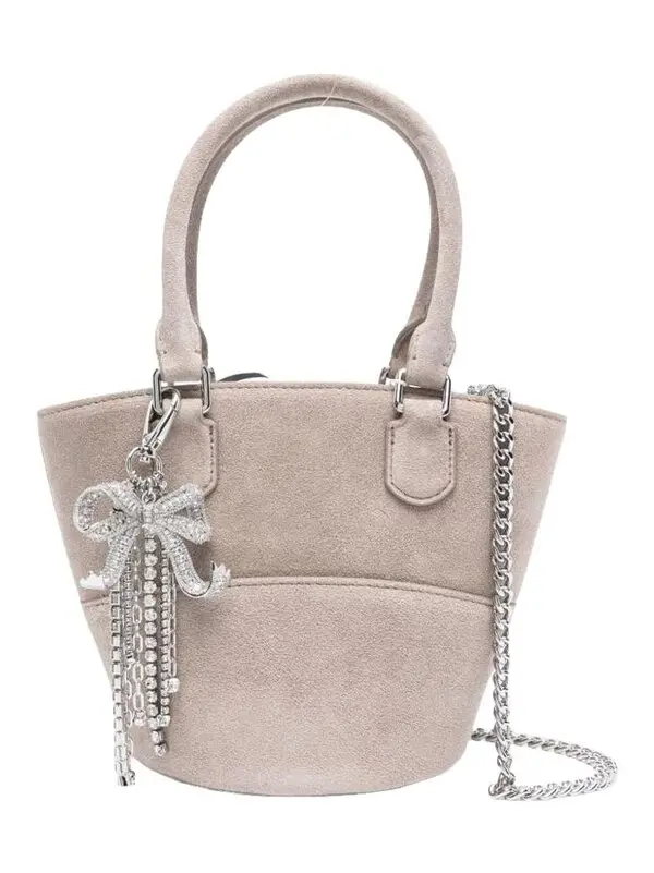 SELF-PORTRAIT Suede Tote Bag With Crystal Embellishments - Grey