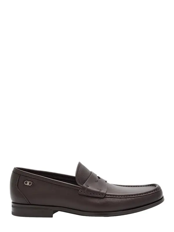 FERRAGAMO Athen Leather Moc-toe Penny Loafers - Dark Brown