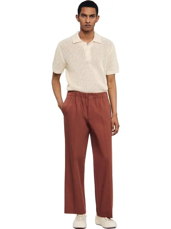 Sandro Elasticated Wide-leg Cotton Trousers - Terra