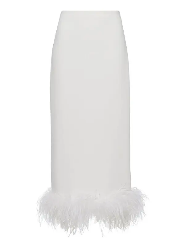 Miu Miu Stretch Cady Skirt With Feathers And Crystals - White