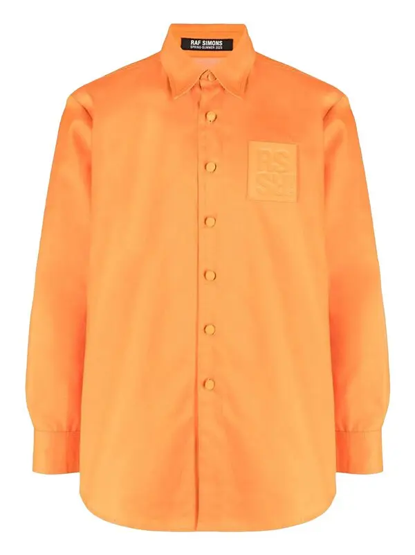 Raf Simons Straight Fit Denim Shirt With Leather Patch - Orange