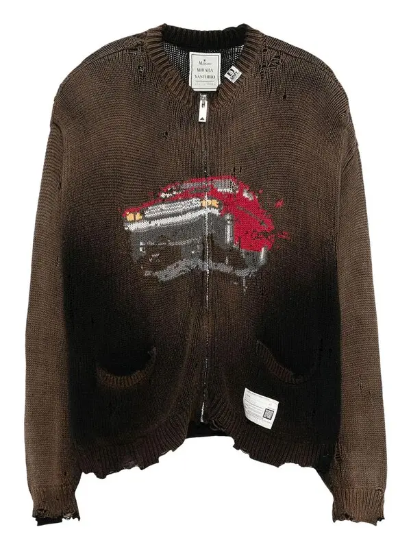 Mihara Yasuhiro Car Jacquard Knit Cardigan - Black