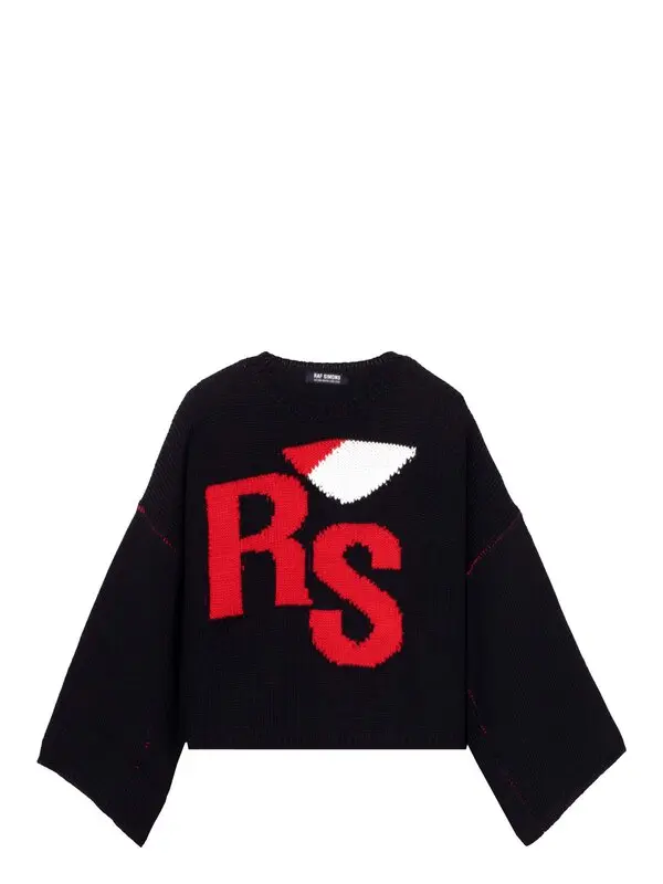 Raf Simons Loose Fit Cropped Wool Jacquard Sweater - Black