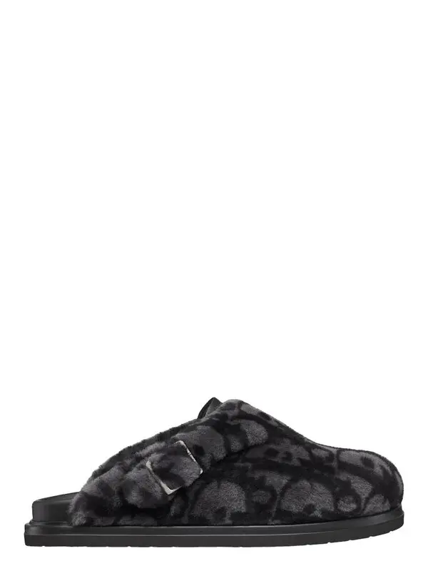 Dior Aqua Oblique Shearling Mules - Grey