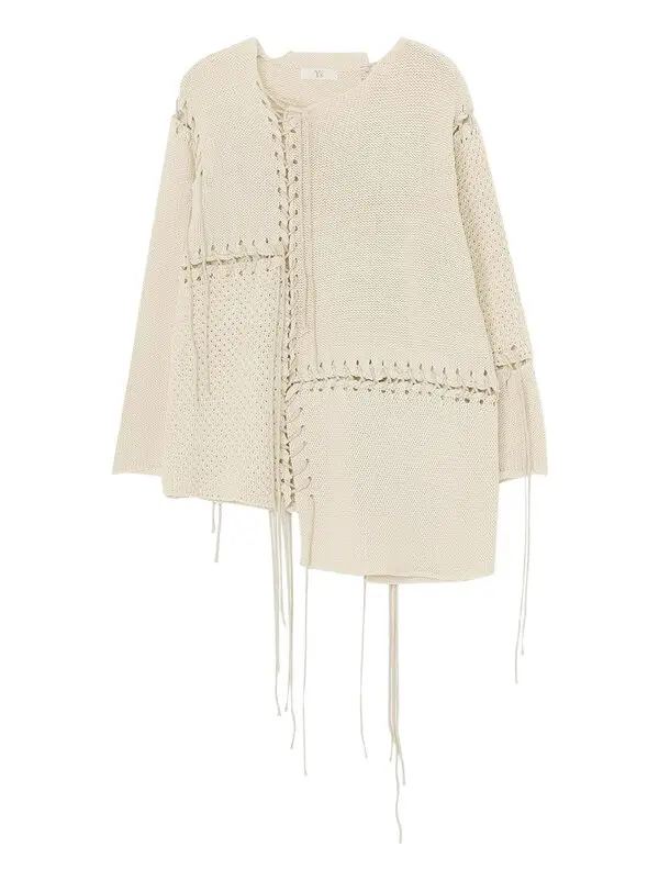 Y’s Tuck Jersey Lace-up Pullover - White