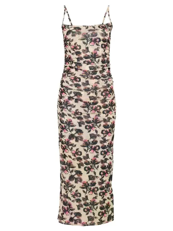 Nanushka Floral-print Ruched Midi Dress - Neutrals