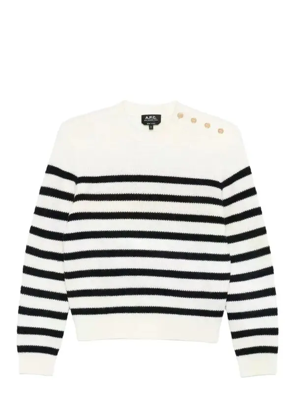 A.p.c. Striped Knit Jumper With Button Detail - Neutrals