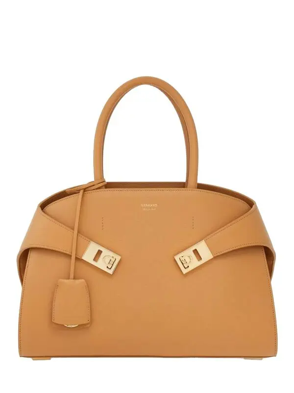 FERRAGAMO Small Leather Tote Bag - Beige