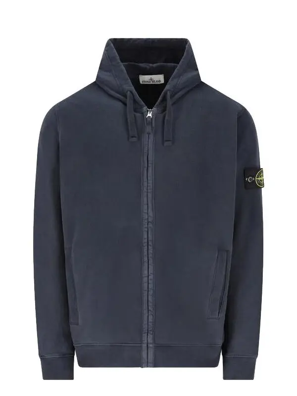 Stone Island Full-zip Hoodie With Badge - Blue
