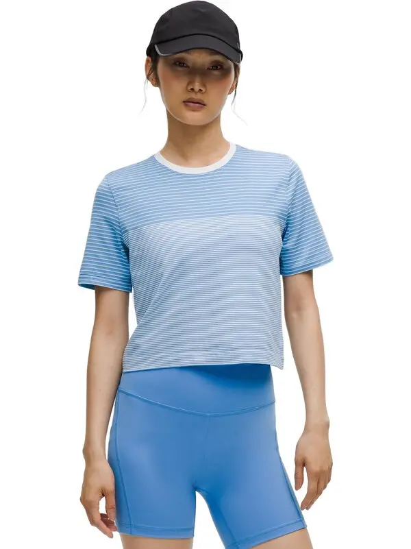 Lululemon Classic-fit Mariner Stripe Cropped T-shirt - Pool Party/white