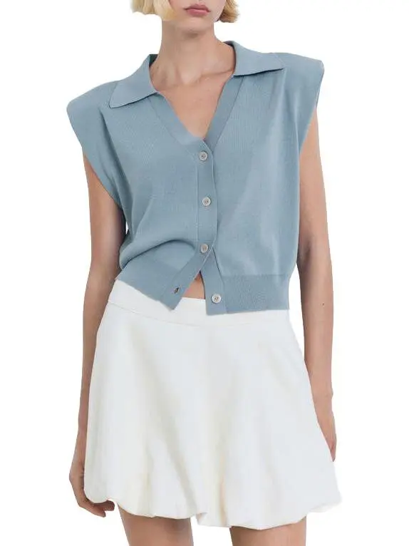 Mango Padded Shoulder Sweater Vest - Blue