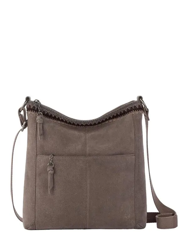 THE SAK Lucia Crossbody Leather Bag - Mushroom Suede Blanket Stitch