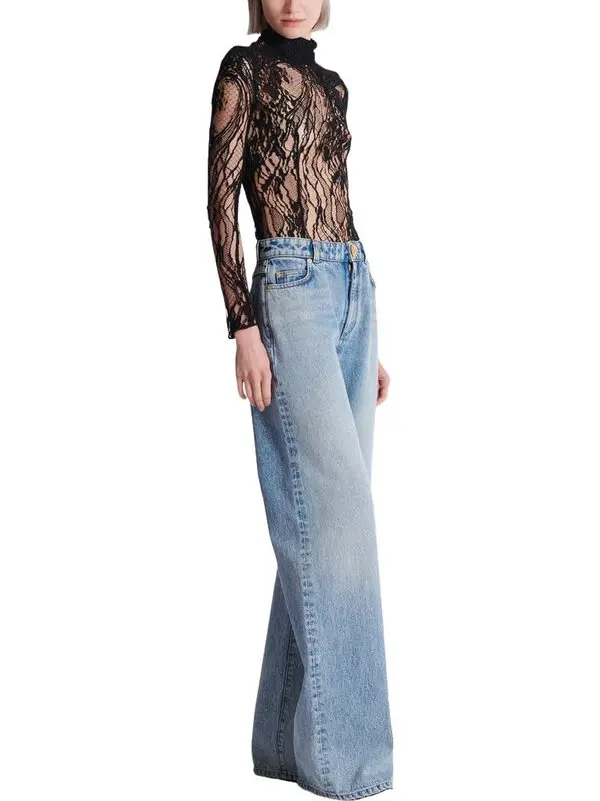 Balmain Long-sleeved Lace Body - Black