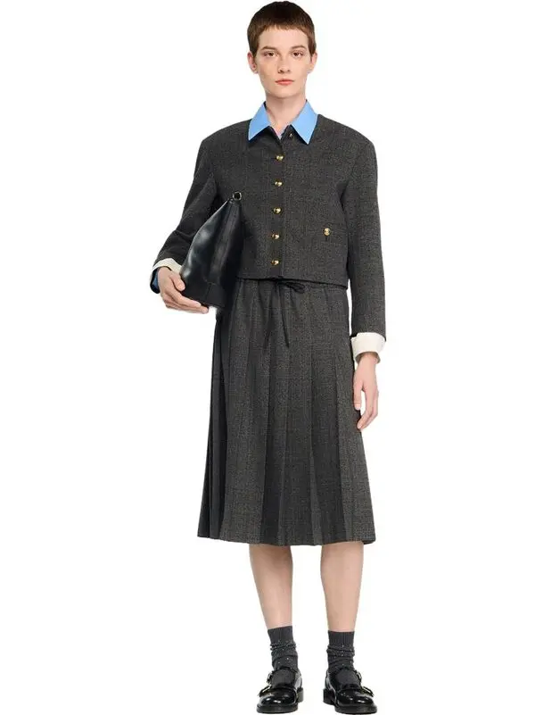 Sandro Long Pleated Rhinestone Skirt - Grey /brown