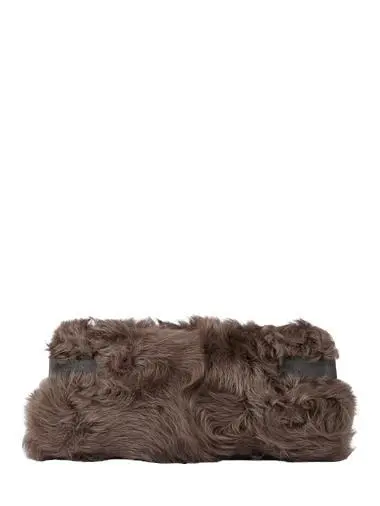 Brunello Cucinelli Wavy Shearling Essence Pouch Bag - Rust Brown