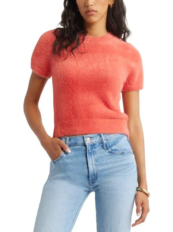 OPEN EDIT Fuzzy Short Sleeve Sweater - Red Apple