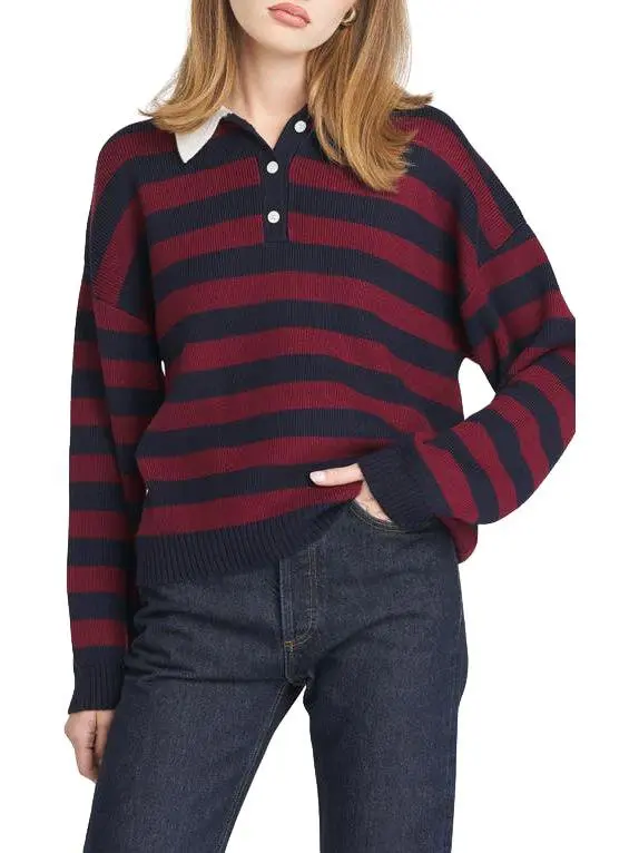WAYF Striped Polo Sweater - Navy Stripe