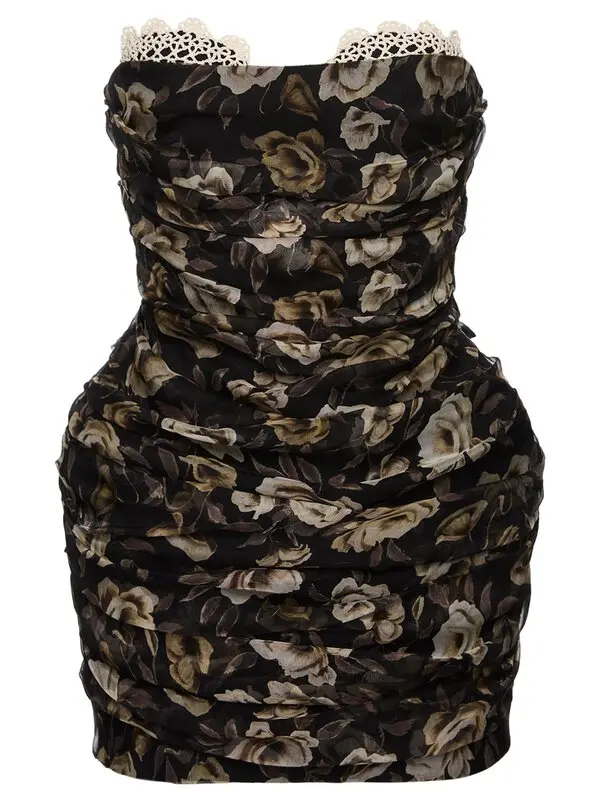 Magda Butrym Lace-trimmed Stretch-silk Mini Dress - Floral