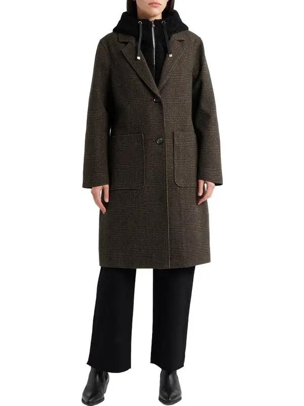 Sam Edelman Longline Coat With Faux Shearling Bib - Brown/black