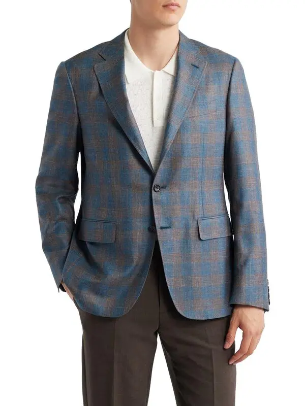 Canali Kei Trim Fit Plaid Wool Sport Coat - Teal