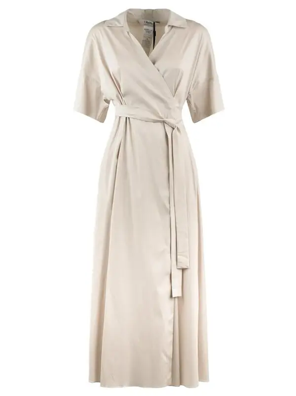 Max Mara Stretch Cotton Poplin Wrap Dress - Beige