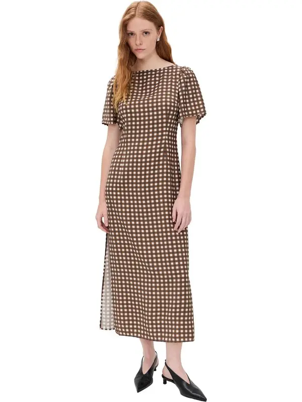 Baum Und Pferdgarten Adalene Gingham Check Midi Dress - Hot Fudge Check