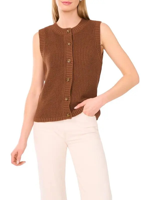 Halogen Sleeveless Cotton Cardigan - Rich Cognac