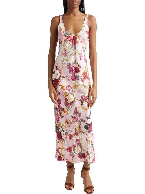 L'Agence Akiya Floral Satin Maxi Dress - Pink Multi Rococo