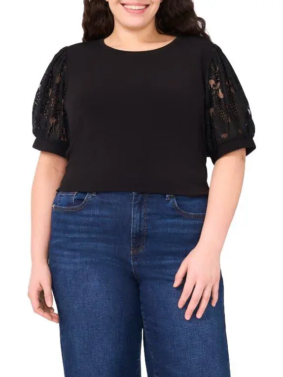CECE DUPRAZ Lace Puff Sleeve T-shirt - Rich Black