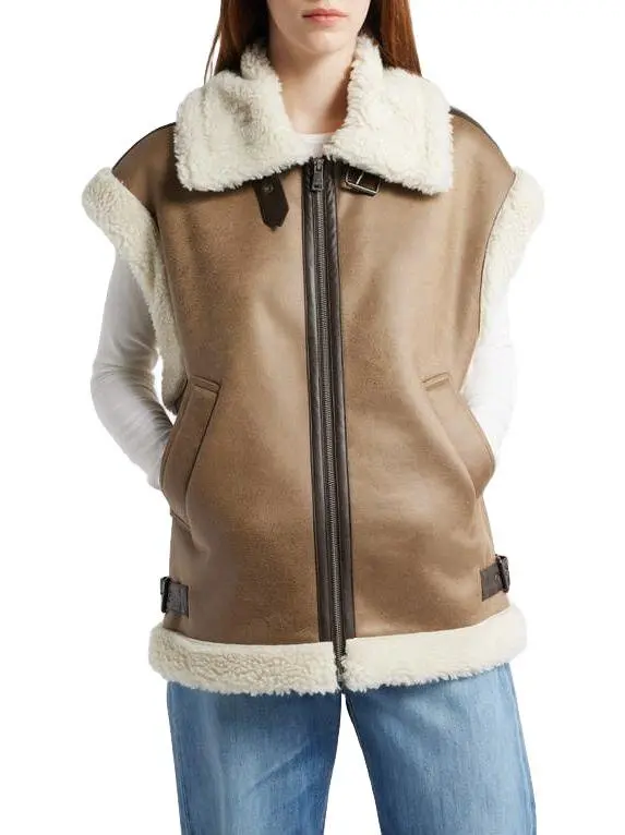 Bernardo Faux Shearling Vest - Brown