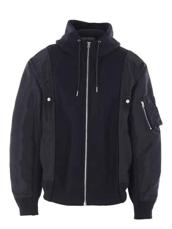 Sacai Hoodie With Nylon Twill Inserts - Black+black