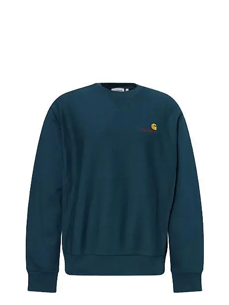 Carhartt Work In Progress American Script Logo-embroidered Cotton Sweatshirt - Deep Lagoon
