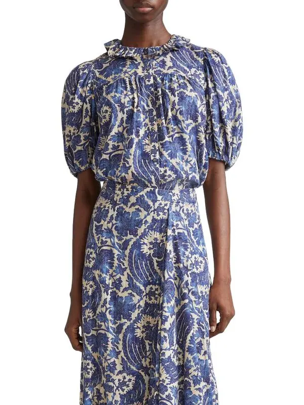 Ulla Johnson Amari Floral Cotton Button-up Shirt - Ocean