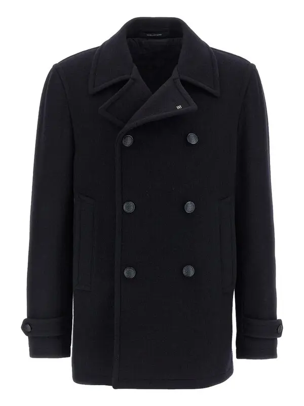 Tagliatore Monaco Double-breasted Short Wool Coat - Blue