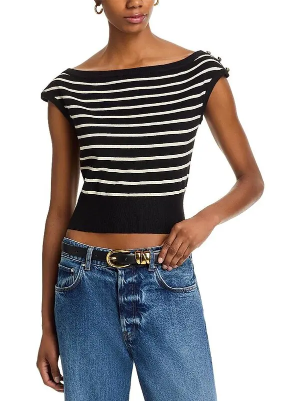 Steve Madden Sarita Stripe Boat Neck Sweater - Black Multi