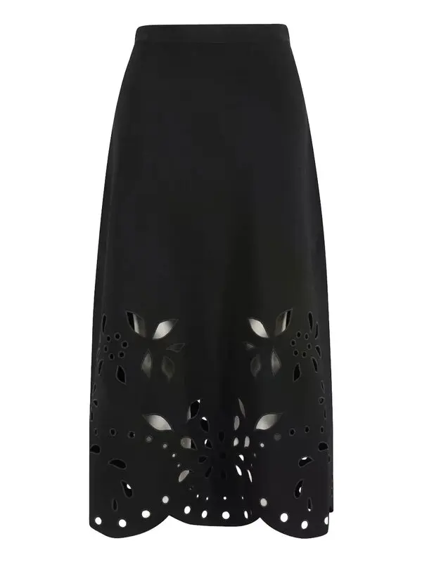 Ulla Johnson Grace Laser-cut Floral Midi Skirt - Black