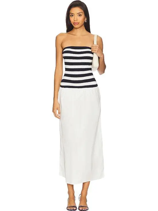 Onia Crochet Knit Poplin Maxi Dress - Deep Navy & White