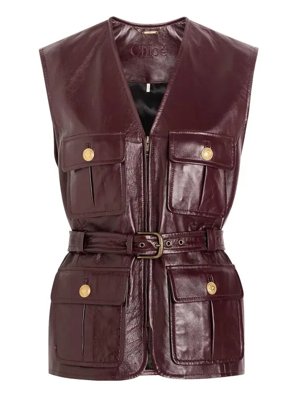 Chloé Leather Gilet - Brown