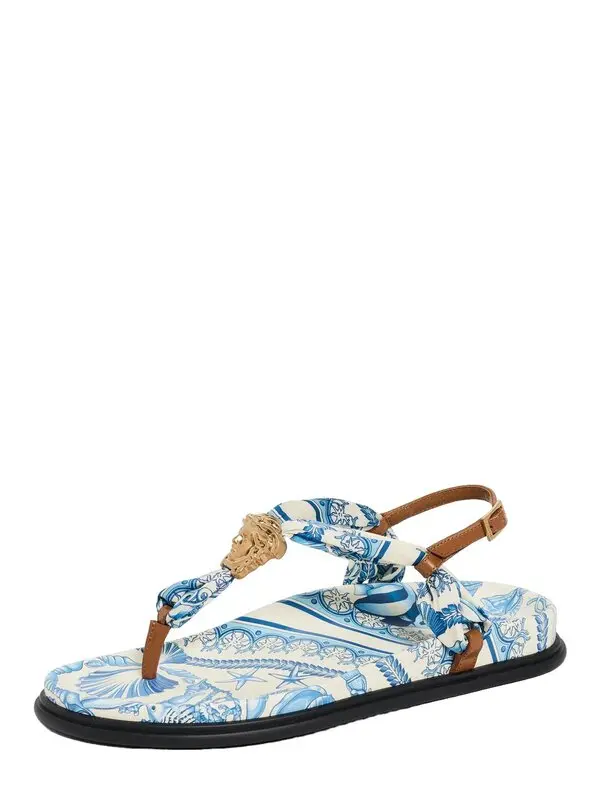 Versace Printed Satin Sandals - Eggshell/bright Dv Blue/gold