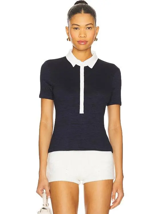 Rag & Bone Knit Button Short Sleeve Polo Top - Navy Multi