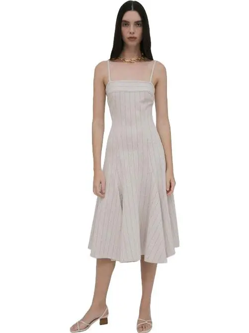 Rosetta Getty Fitted Godet Dress - Black / Brown / Stripe