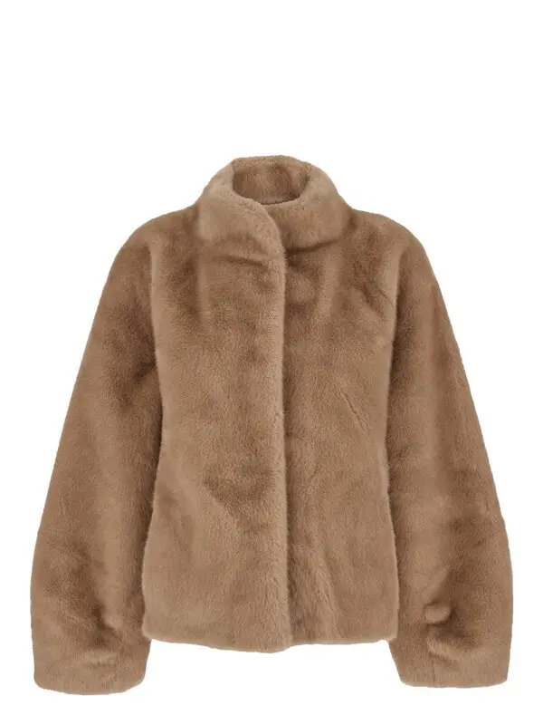 PLAIN Fur Jacket In Ecofur With High Neck - Beige