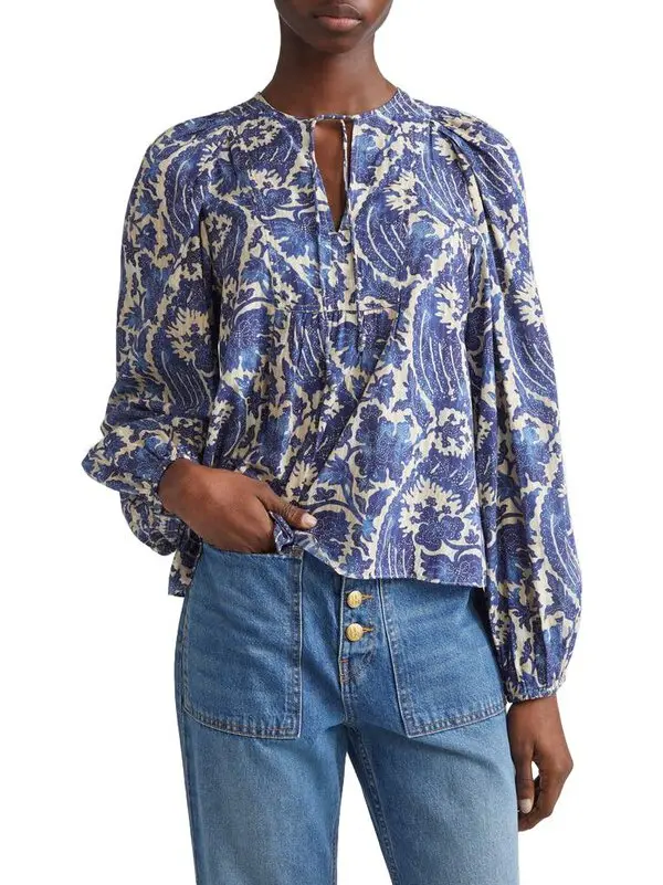Ulla Johnson Brea Floral Long-sleeve Top - Ocean