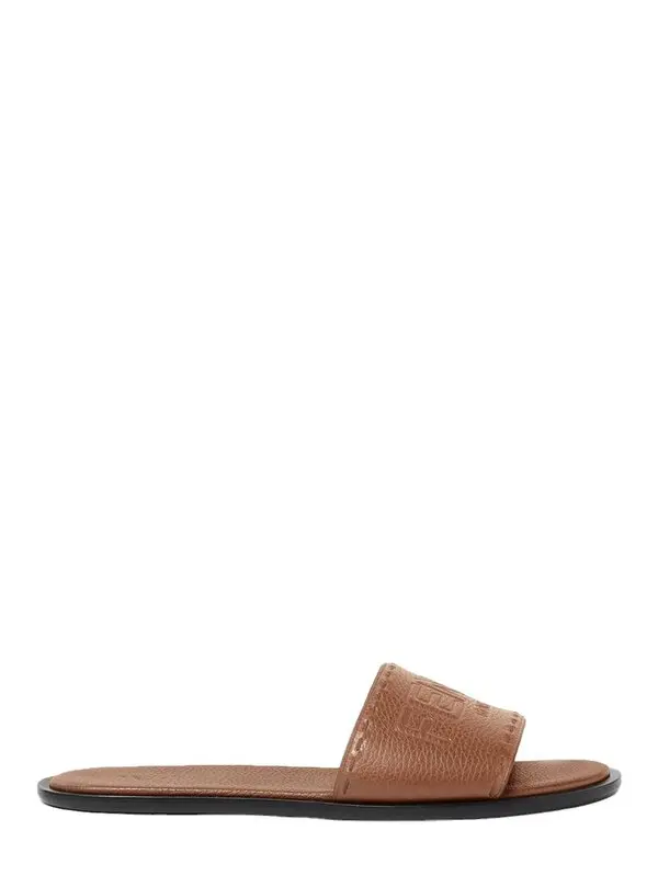 Fendi Roma Wide Band Leather Slides - Brown