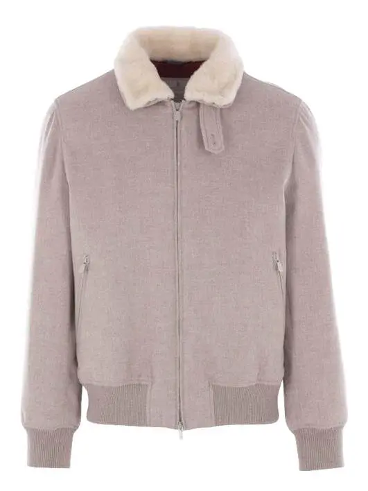 Brunello Cucinelli Cashmere Bomber Jacket - Bark+ecru