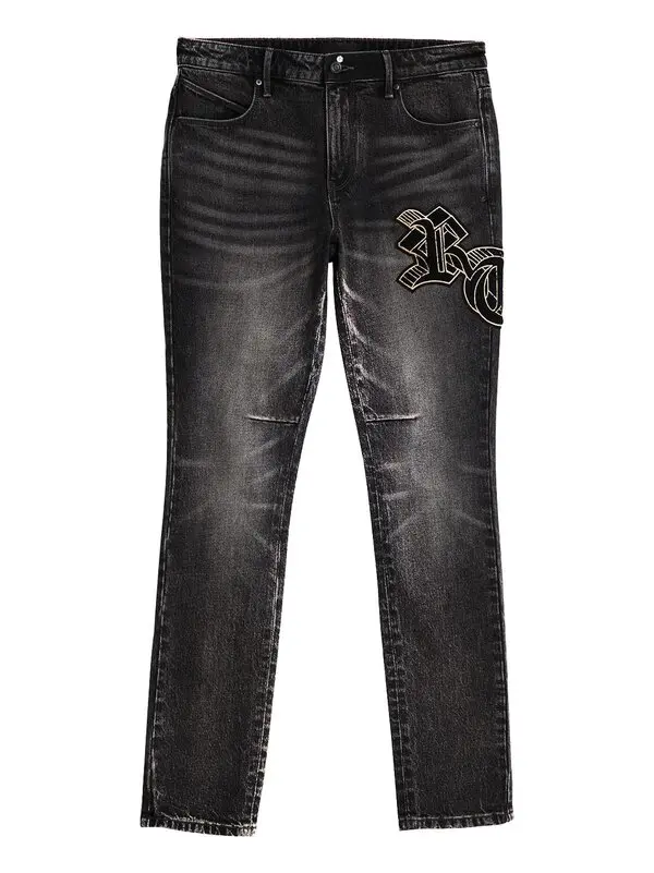 RtA Bryant Chenille-logo Skinny Jeans - Grey Storm Og Patch