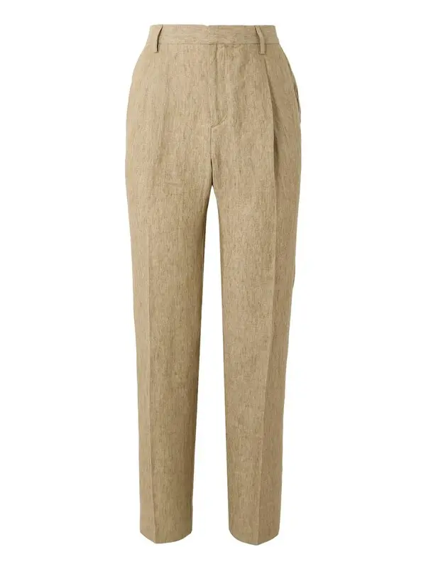 Sunspel Tapered Pleated Linen Suit Trousers - Neutrals