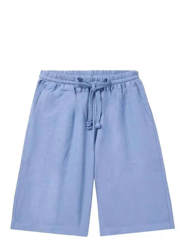 Fedeli Vico Straight-leg Linen Drawstring Shorts - Blue