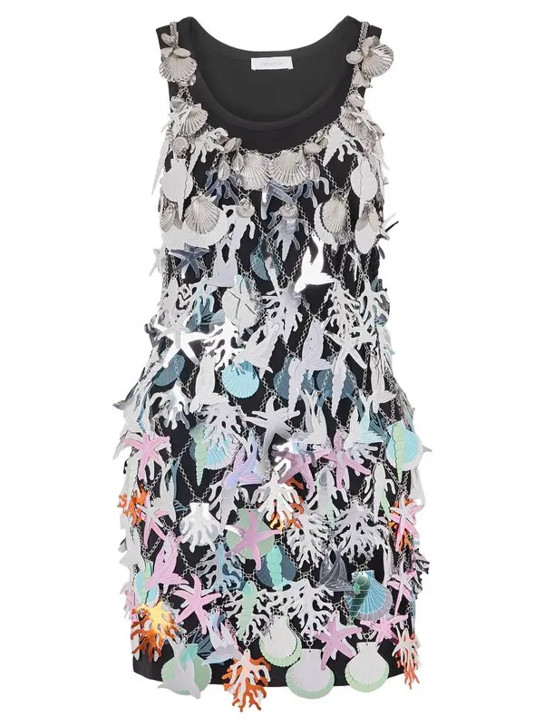 Rabanne Layered Embellished Chainmail And Jersey Mini Dress - Silver