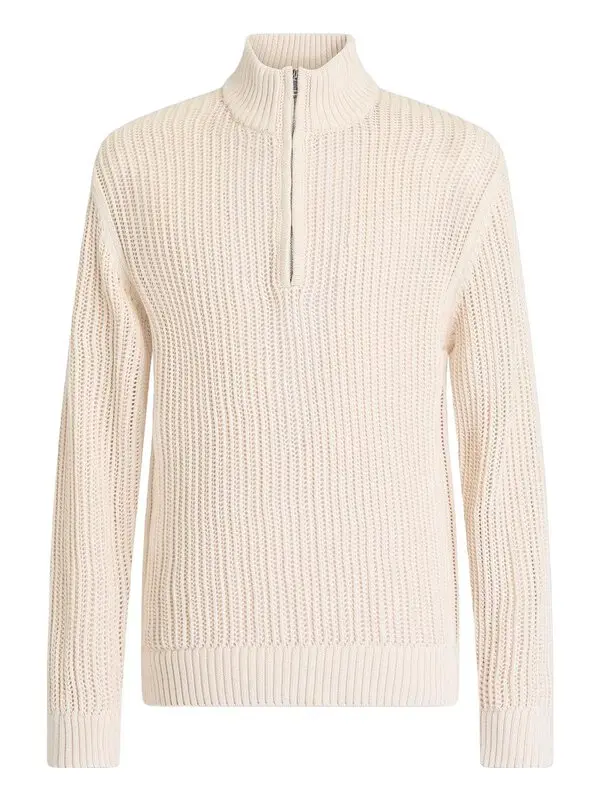 Frescobol Carioca Maximo Ribbed Cotton Half-zip Sweater - Ecru